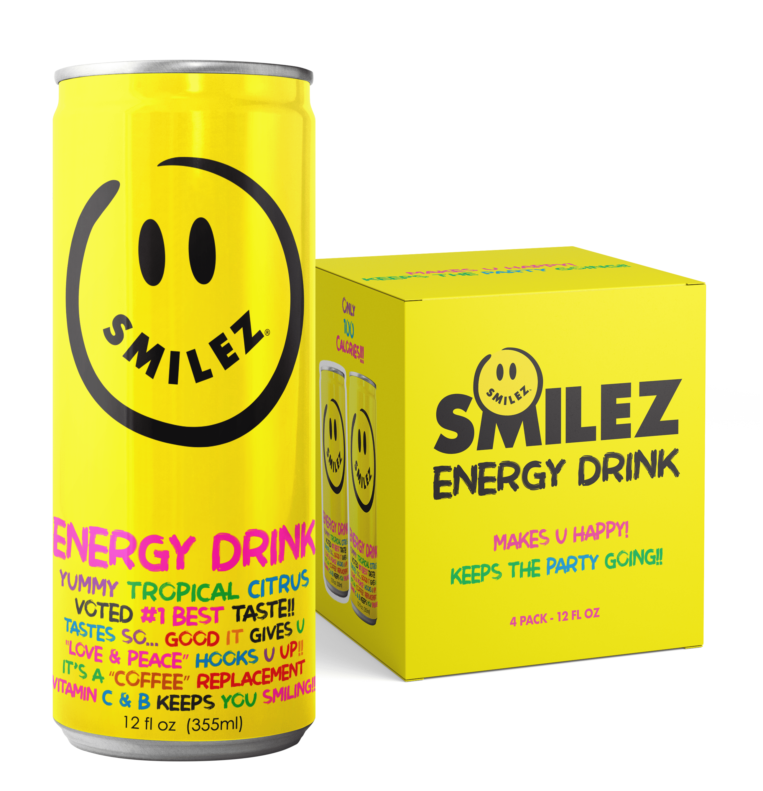 Smilez Energy Drink, Tropical Citrus, 12 Fl Oz Cans, (Pack of 4 ...
