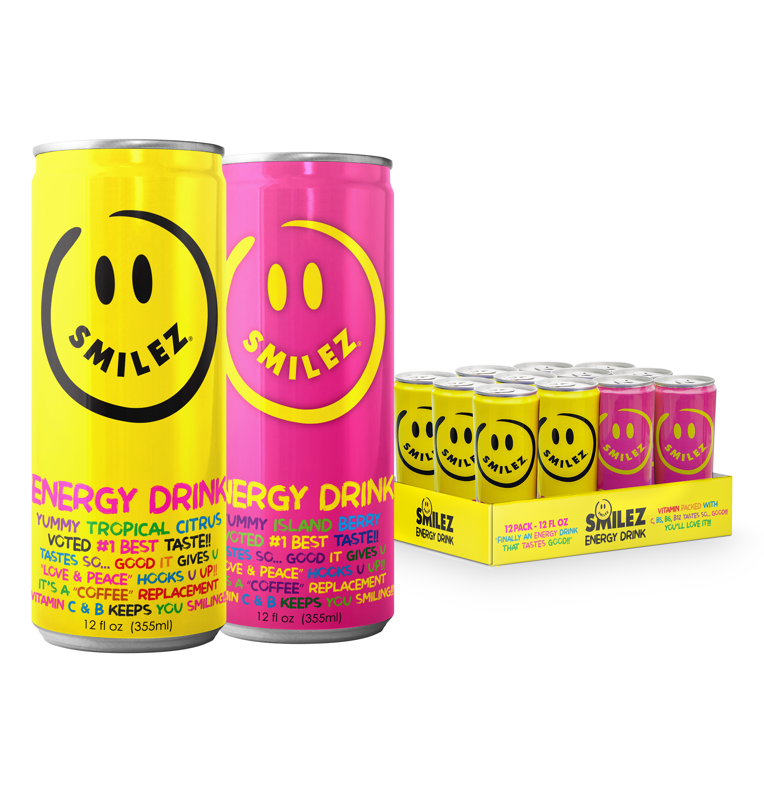 Smilez Energy Drink Variety Pack, Tropical Citrus/Island Berry, 12 Fl ...