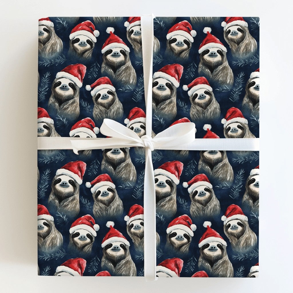 Smiling Christmas Sloth Wearing Santa Hat Holiday Gift Wrapping Paper ...