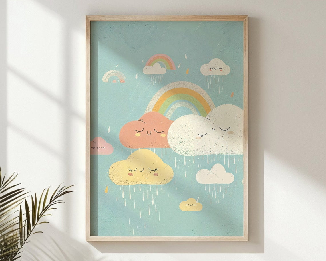 Smiling Clouds Rainbow Nursery Wall Art, Printable Kids Decor ...