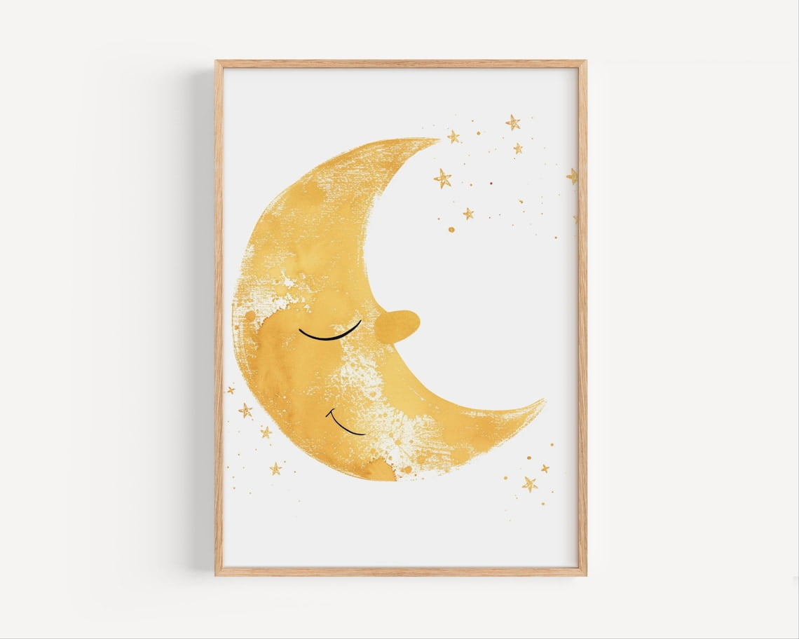 Smiling Crescent Moon Poster: Minimalist Nursery Wall Art, Unframed ...