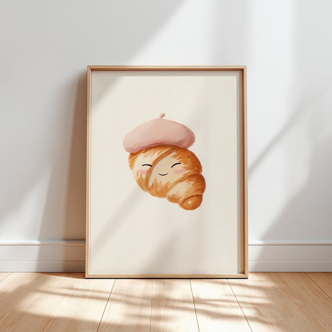 Smiling Croissant Art | Cute French Kitchen Wall Decor | Whimsical ...