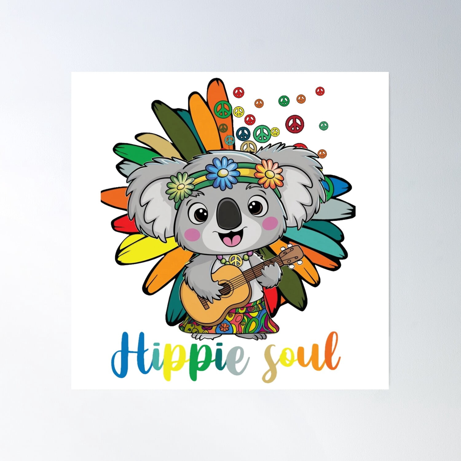 Smiling Cute Drawing Style Koala Playing On Guitar With Text Hippie ...