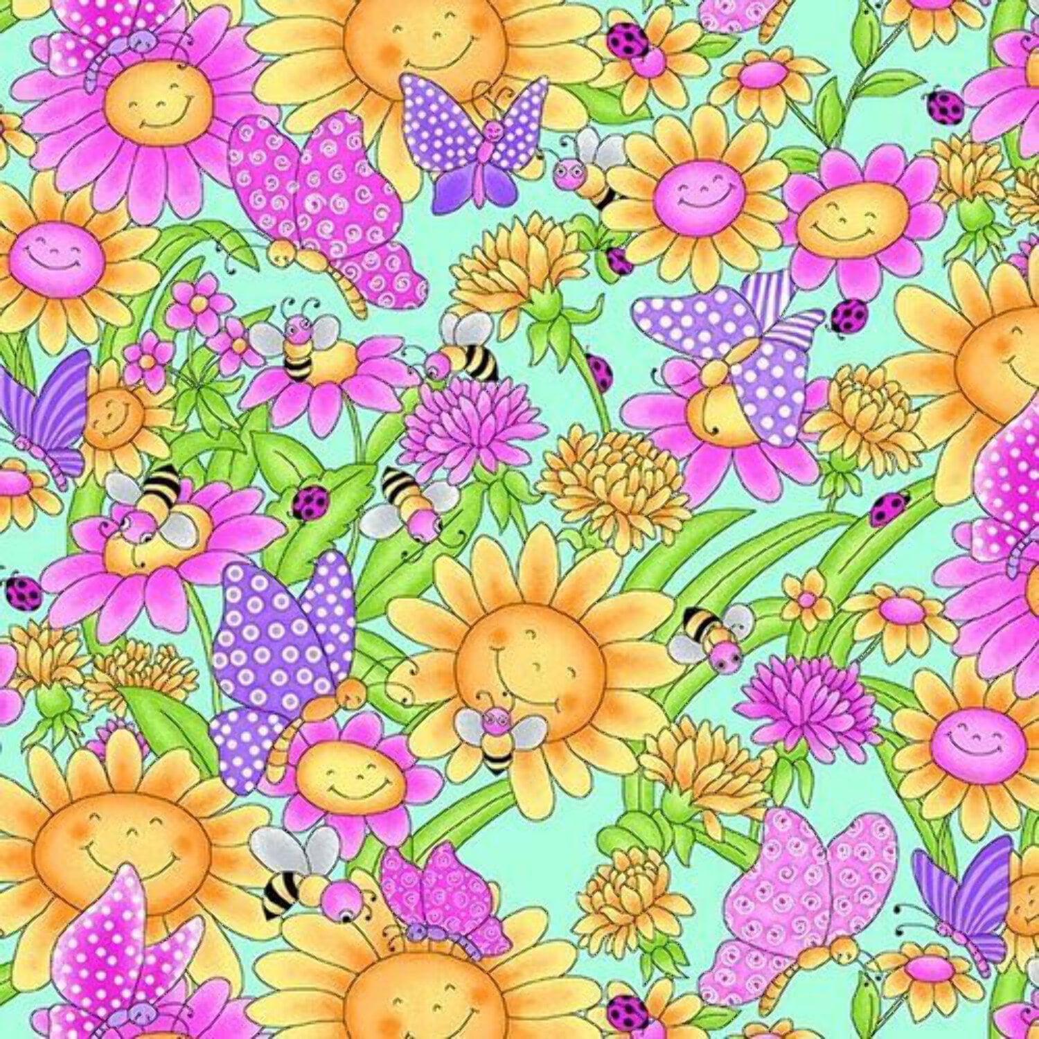 Smiling Daisies and Bees Multi Comfy Prints Flannel Fabric - Walmart.com