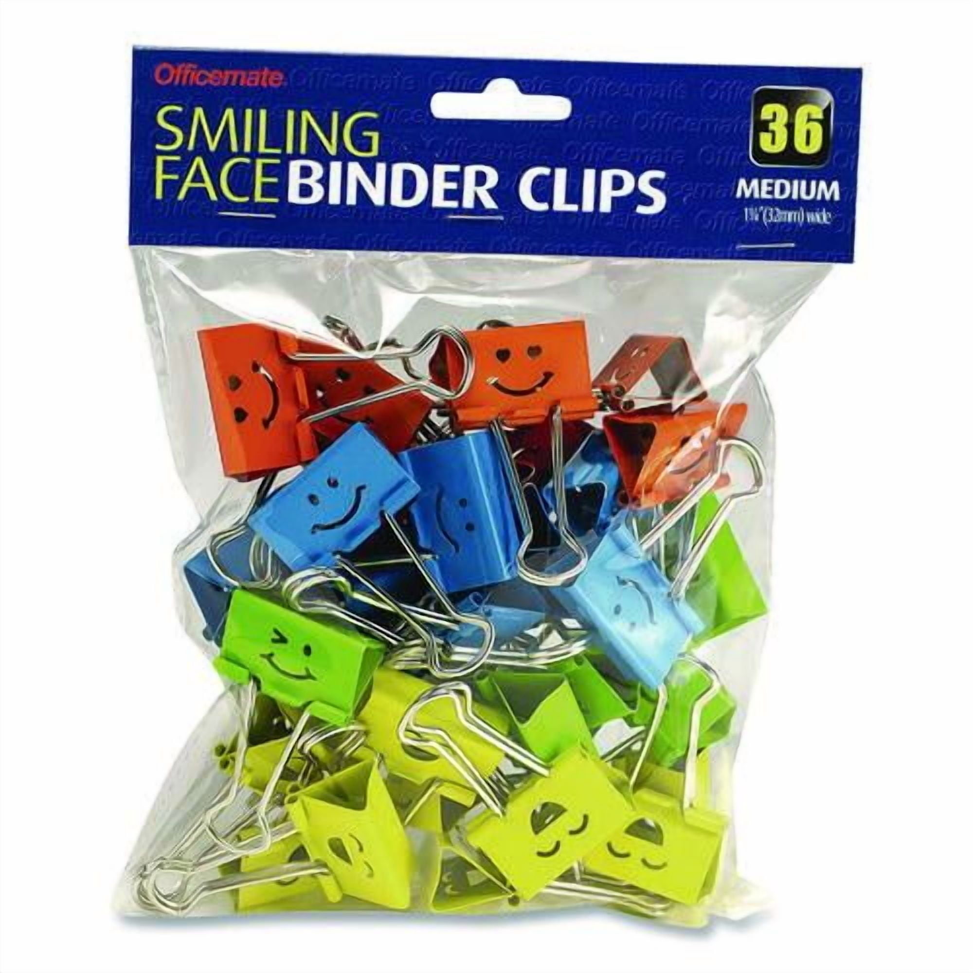 Smiling Face Binder Clips, Medium, Assorted Colors, 36/Pack | Bundle of ...