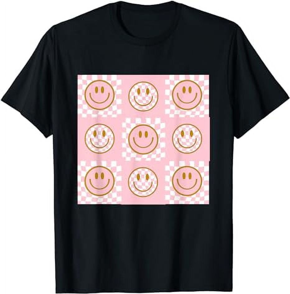 Smiling Face Happy Smile Cute Blush Pink Checkered Checker T-Shirt ...