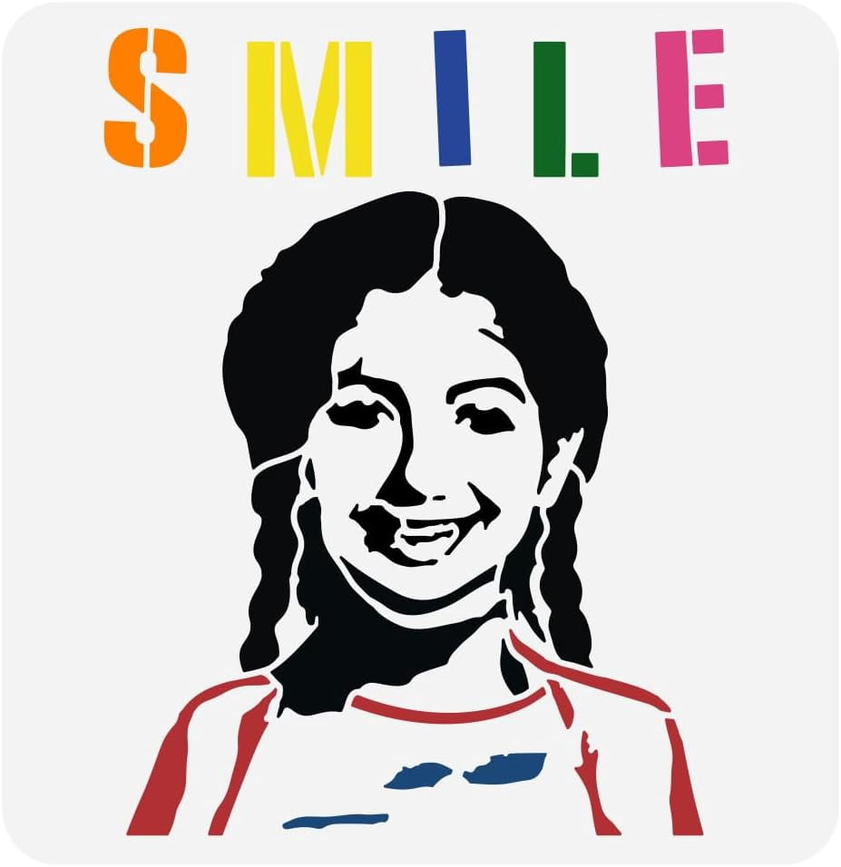 Smiling Face Stencil for Painting 11.8x11.8 inch Large Smile with Girl ...