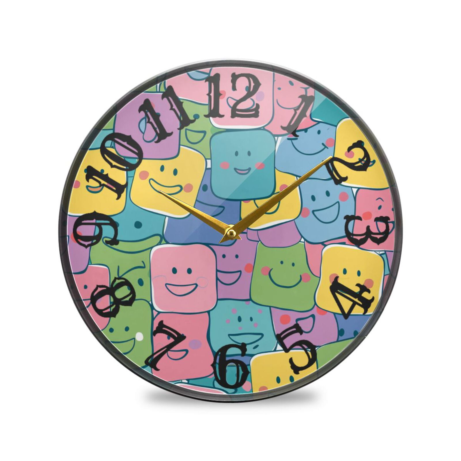 Smiling Faces Wall Clock 10 Inch Silent Non Ticking Battery Operated ...