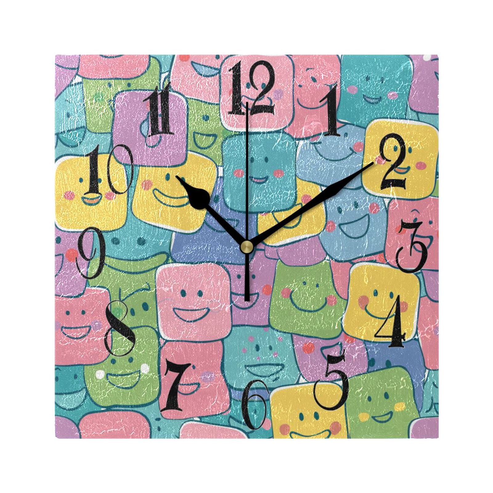 Smiling Faces Wall Clock Decorative Square Silent Non-Ticking Operated ...