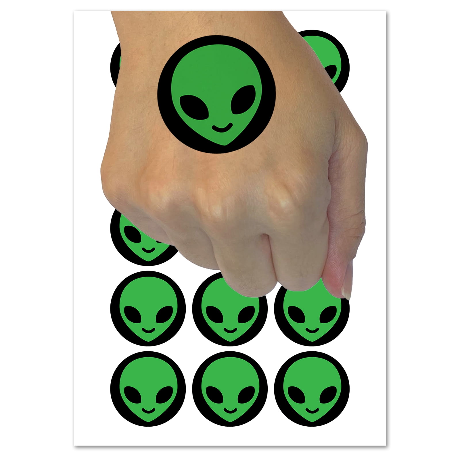 Smiling Happy Alien Emoticon Water Resistant Temporary Tattoo Set Fake ...