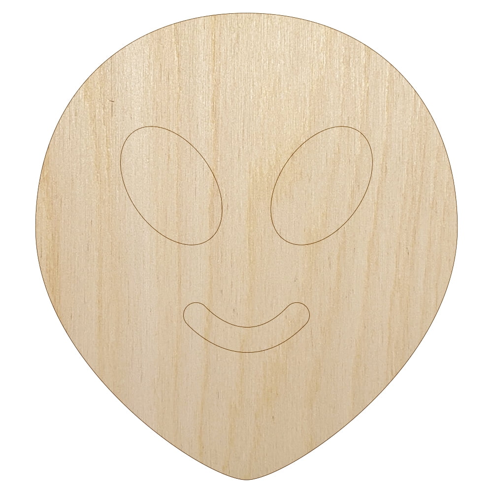 Smiling Happy Alien Emoticon Wood Shape Unfinished Piece Cutout Craft ...