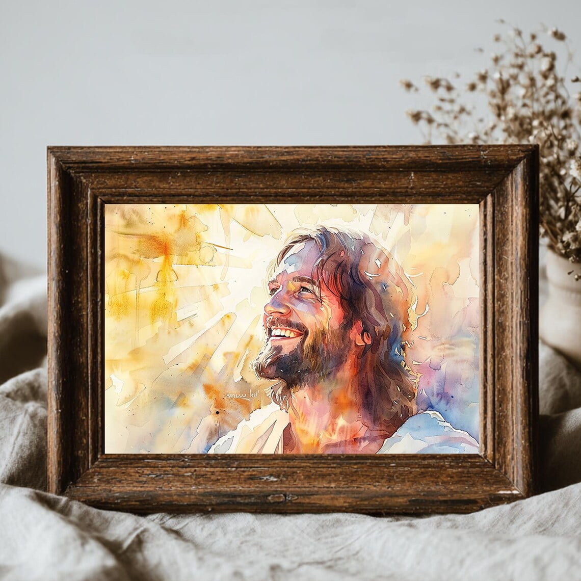 Smiling Jesus Christ Art, Christian Wall Art, Laughing Christ ...