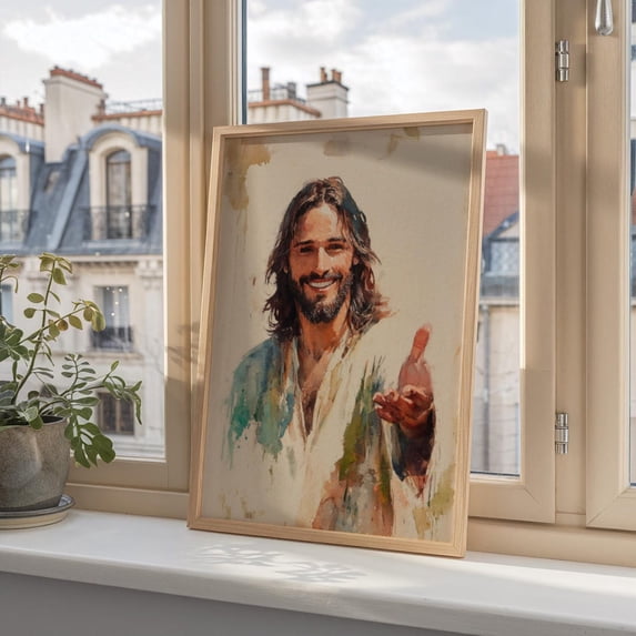 Smiling Jesus Christ Wall Art, Modern Christian Decor, Print For Living ...