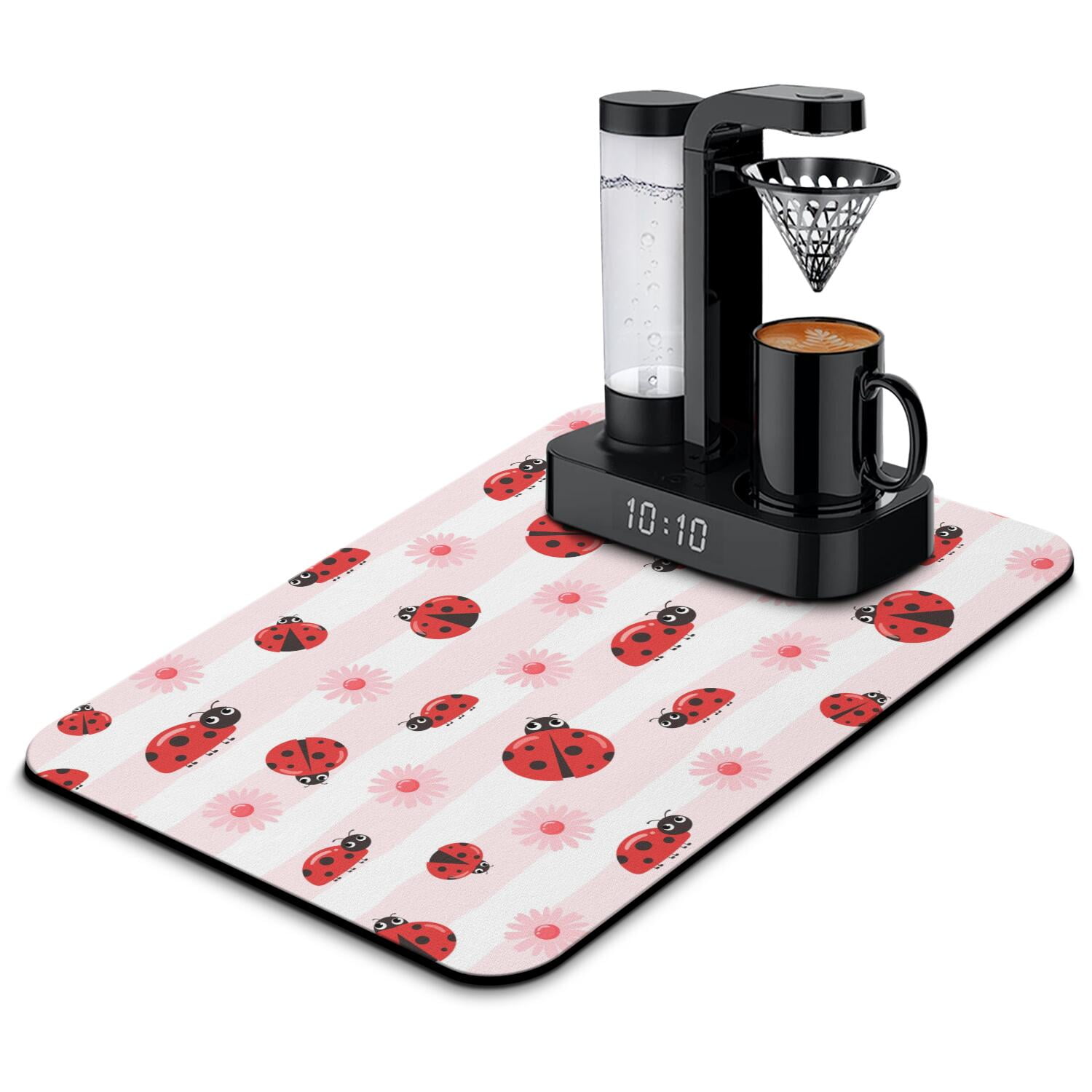 Smiling Ladybug Coffee Bar Mat - Multipurpose Counter Protector - Cute ...