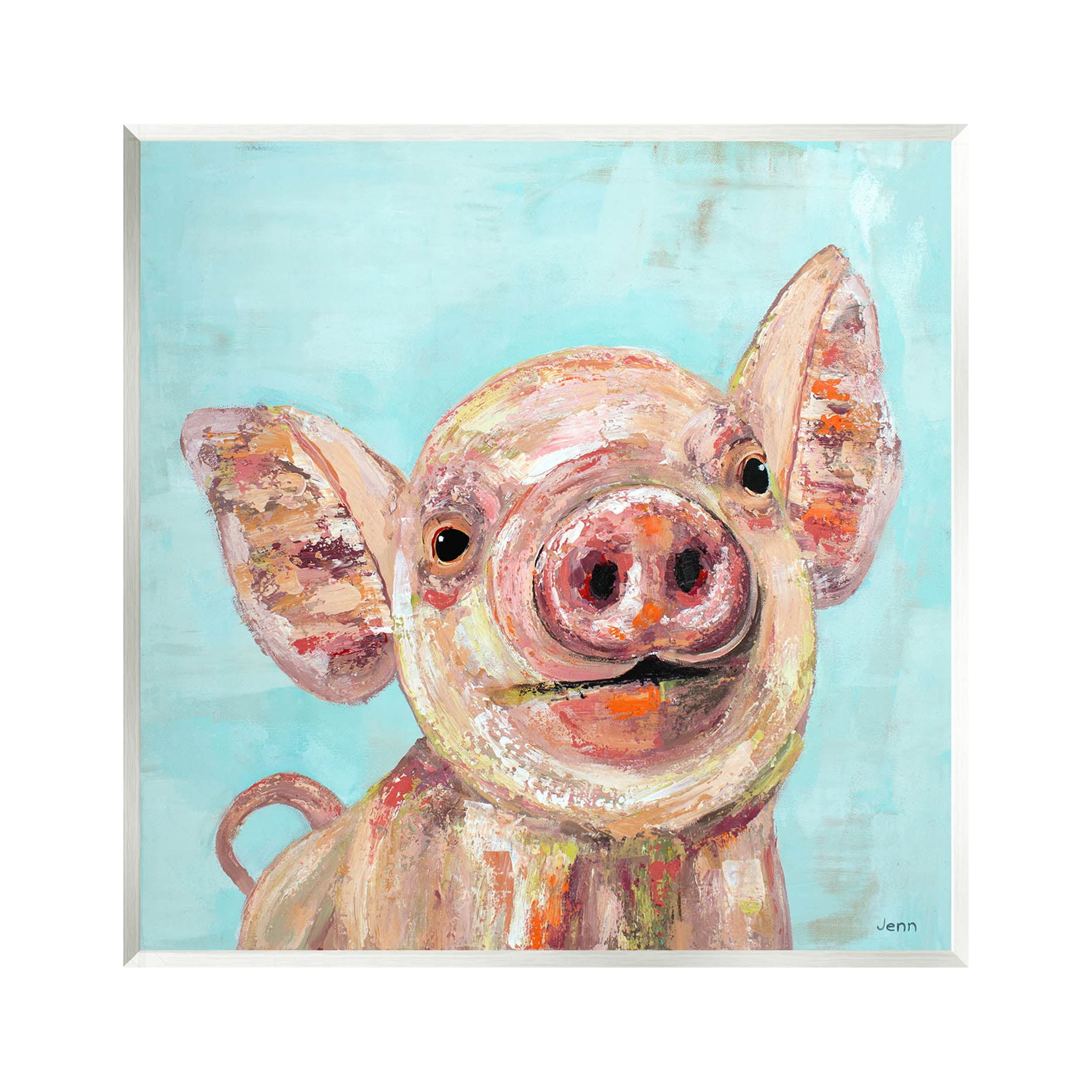 Smiling Pig Farm Animal Insects Art Print - 12x12 Inches - Walmart.com