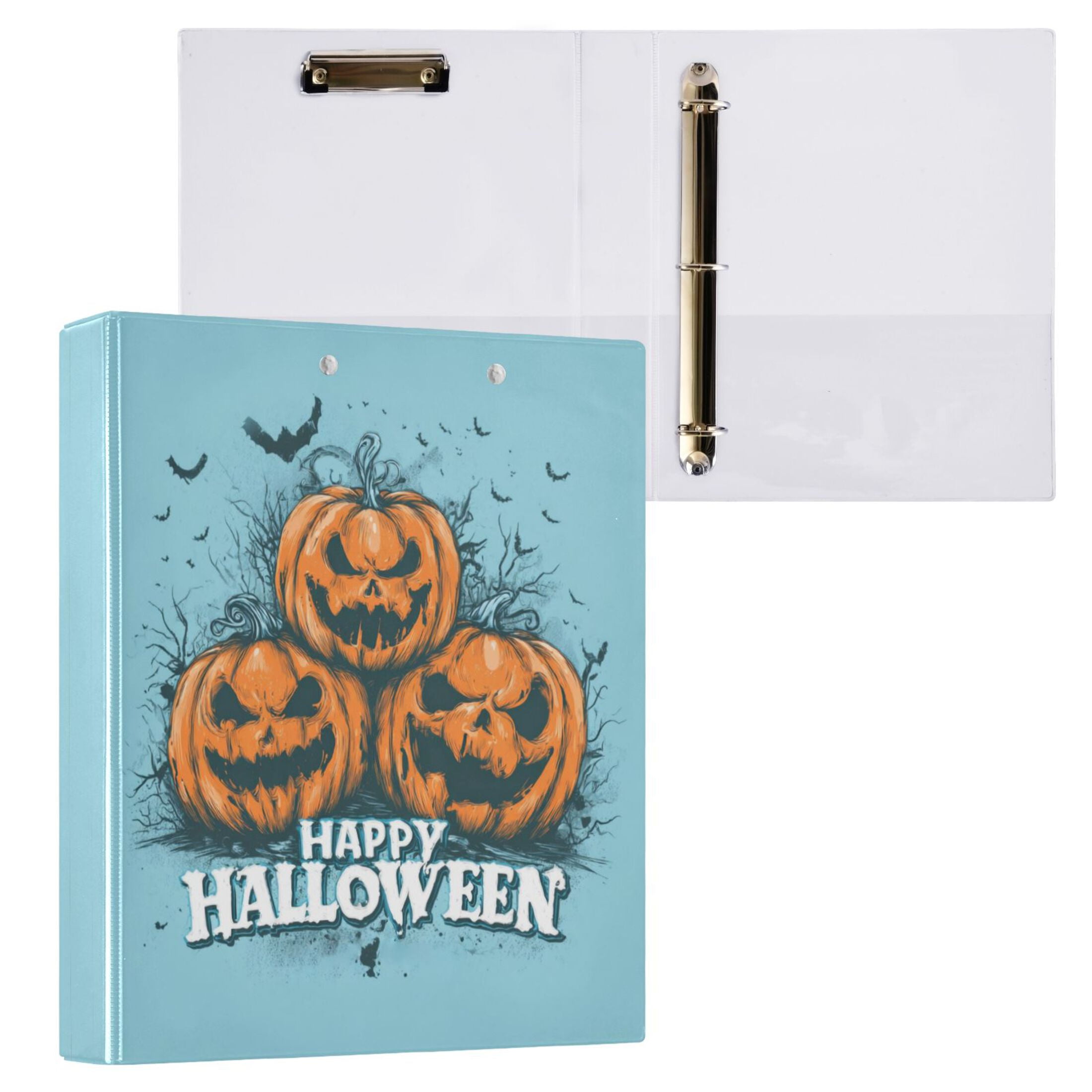 Smiling Pumpkin Face 3 Ring Hardcover Binders 1.5in Round Rings for ...