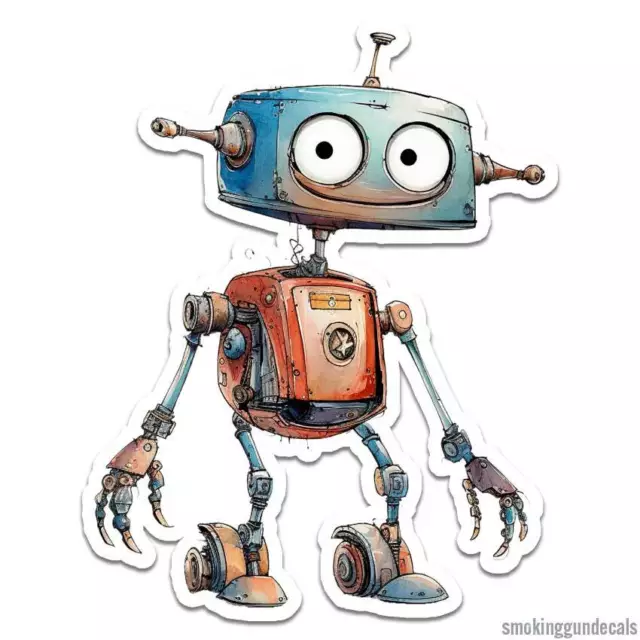 Smiling Robot Sticker Indoor Outdoor Phone Decal Water Bottle Stickers ...