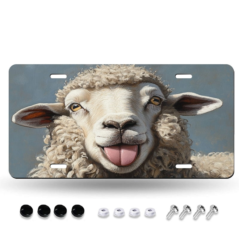 Smiling Sheep on Blue - Toned Canvas License Plate Frame, Decorative ...