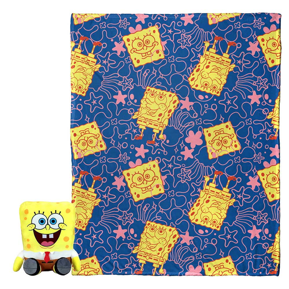 Sponge Bob Smiling Spongebob Kids Silk Touch Throw Blanket with Plush ...