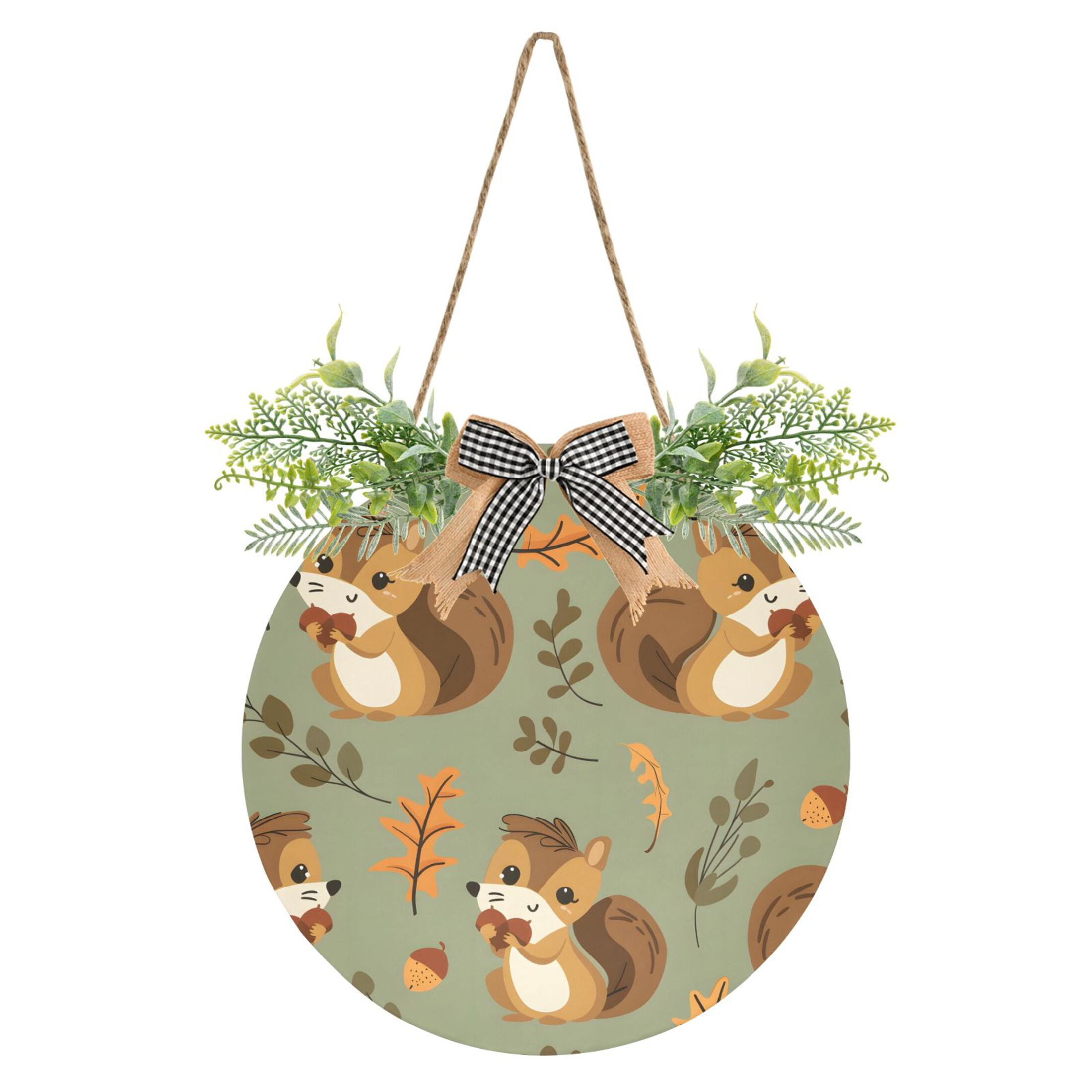 Smiling Squirrel with Acorns Welcome Front Door Sign Round 12 inch ...