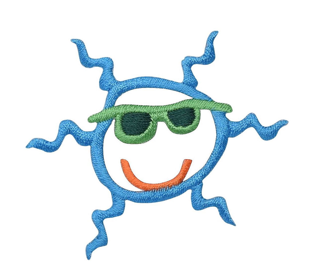 Smiling Sun with Sunglasses - Blue - Embroidered Patch/Iron on Applique ...