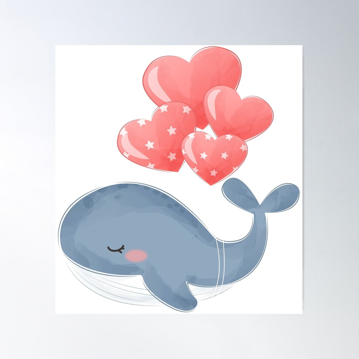 Smiling Whale With Heart-Shaped Balloon, Cute Whale With Heart-Shaped ...