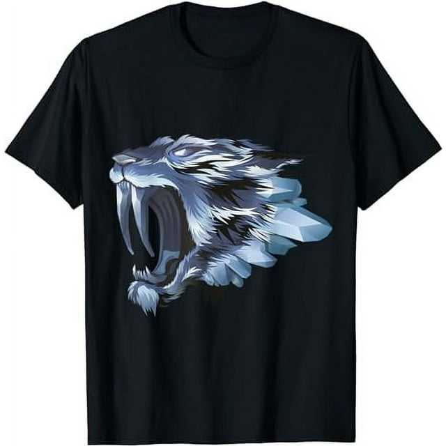 Smilodon Sabertooth Tiger Cat Iced Blue Design T-Shirt - Walmart.com