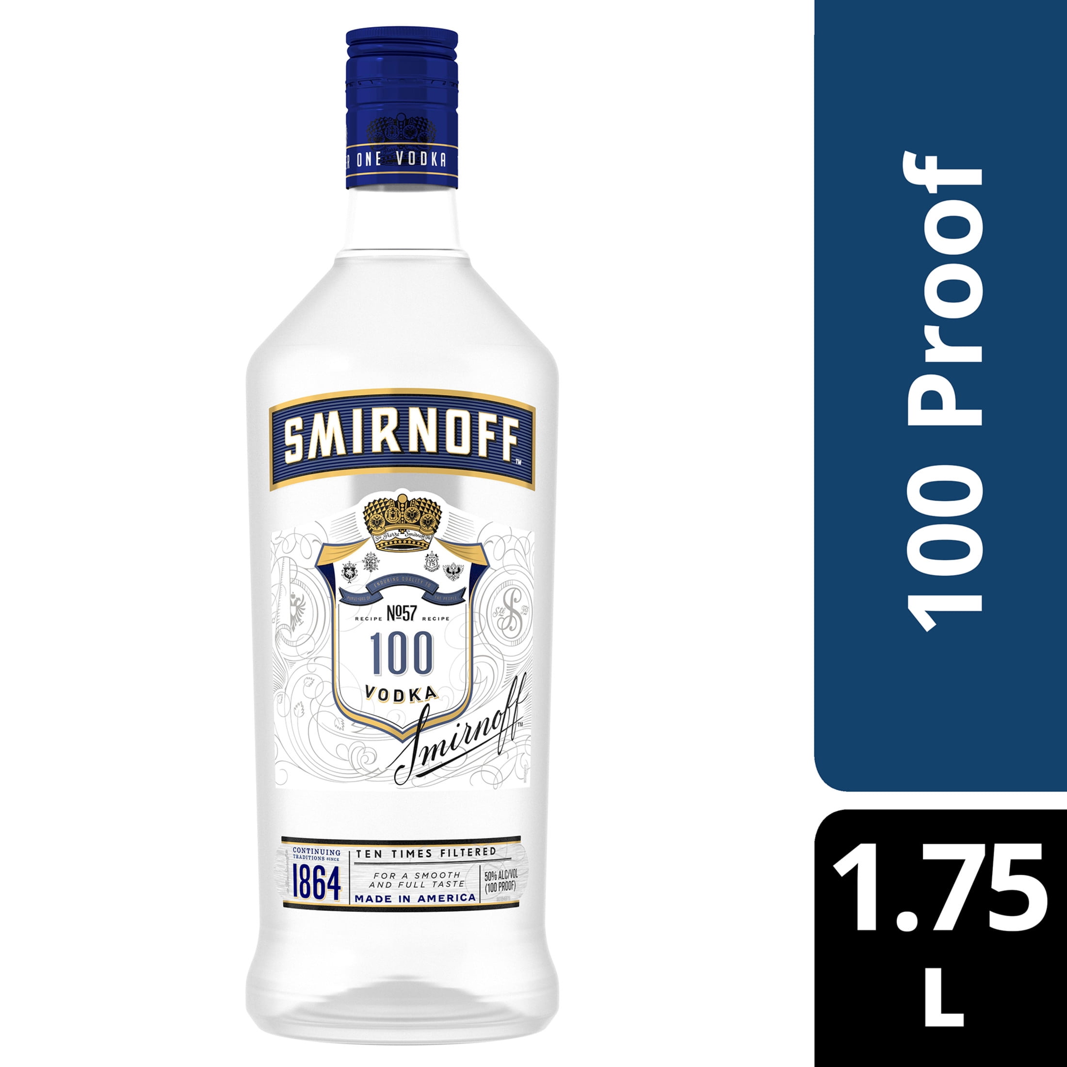 Smirnoff 100 Proof Vodka, 1.75 L, 50% ABV - Walmart.com