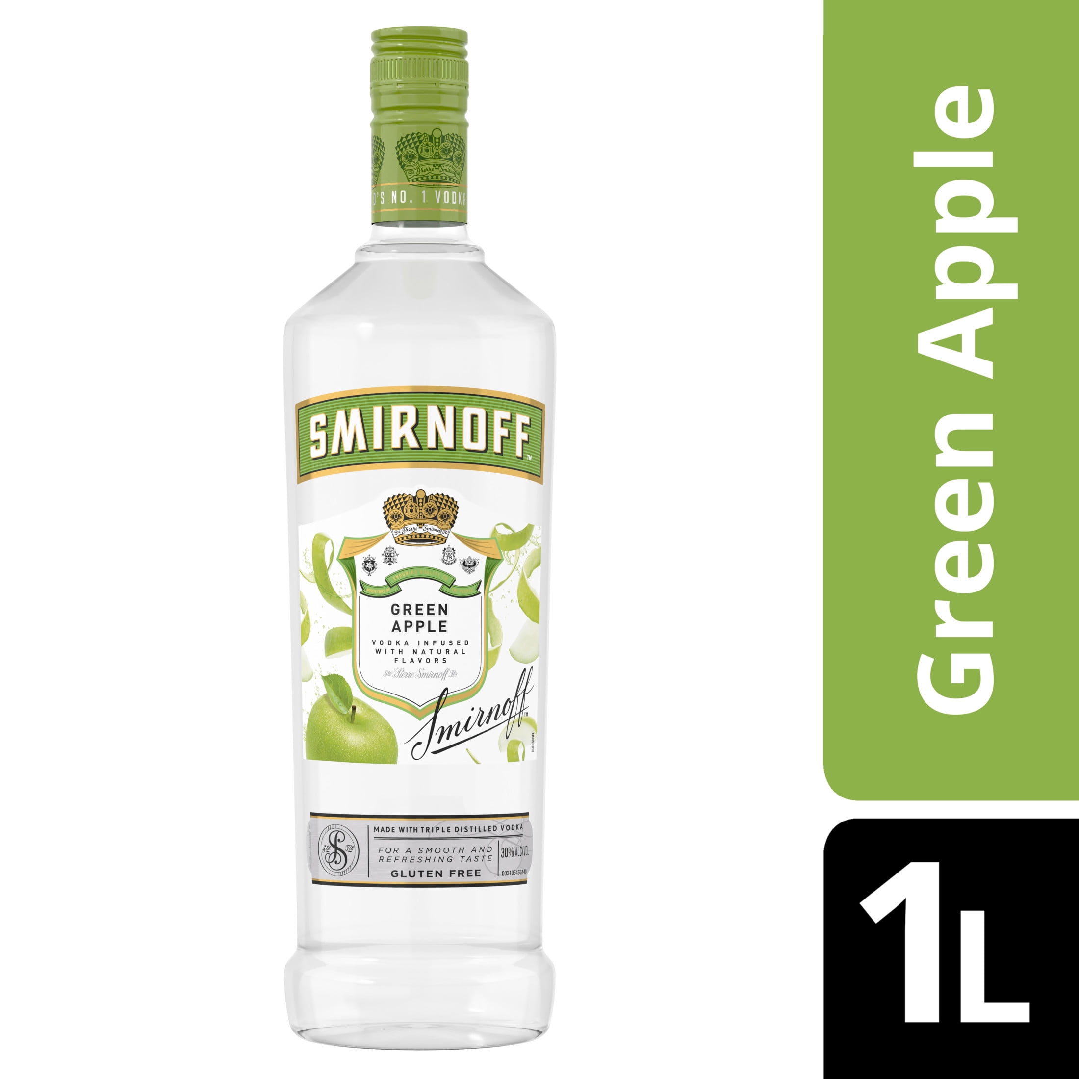 Smirnoff Green Apple (Vodka Infused With Natural Flavors), 1 L, 35% ABV ...