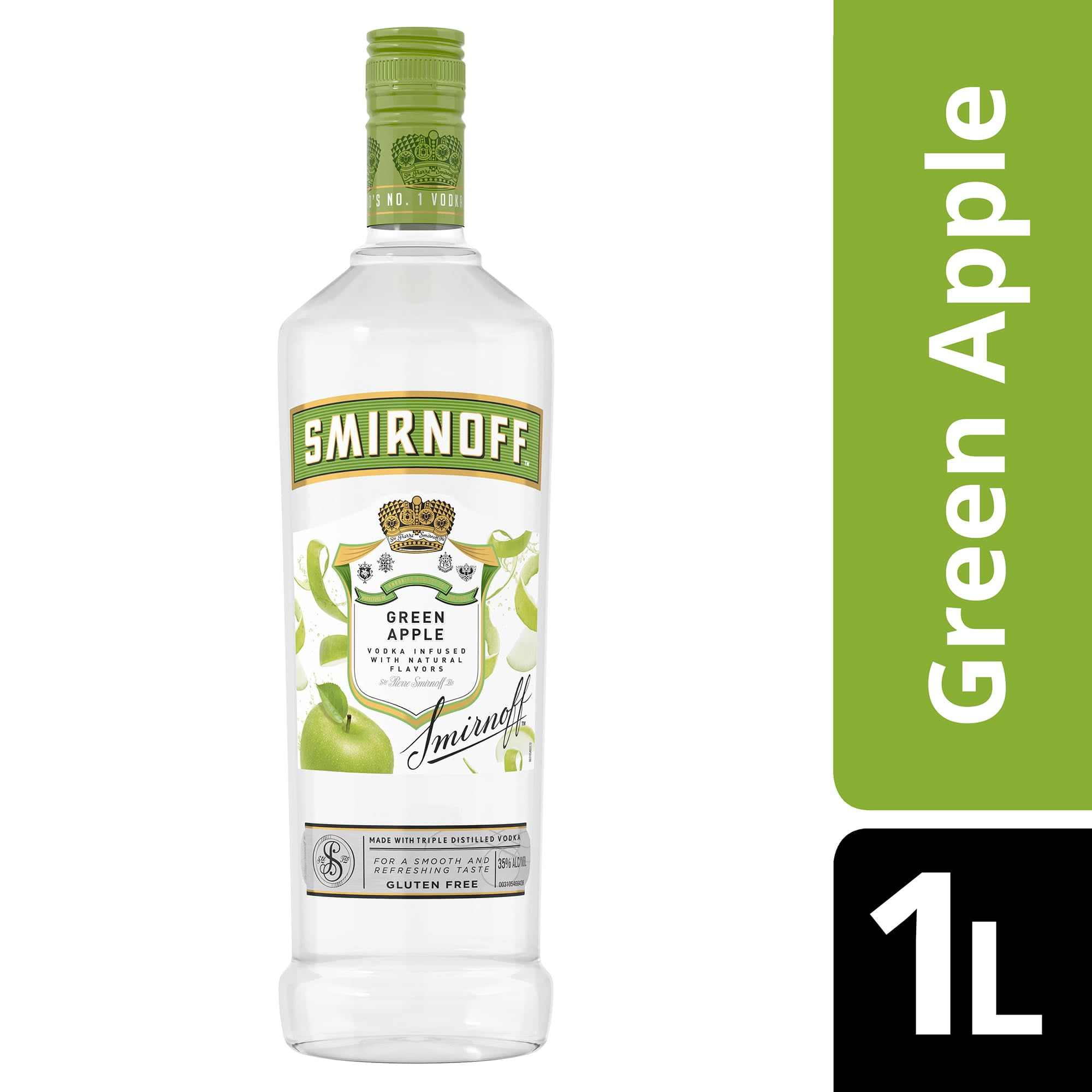 Smirnoff Green Apple (Vodka Infused With Natural Flavors), 1 L, 35% ABV ...
