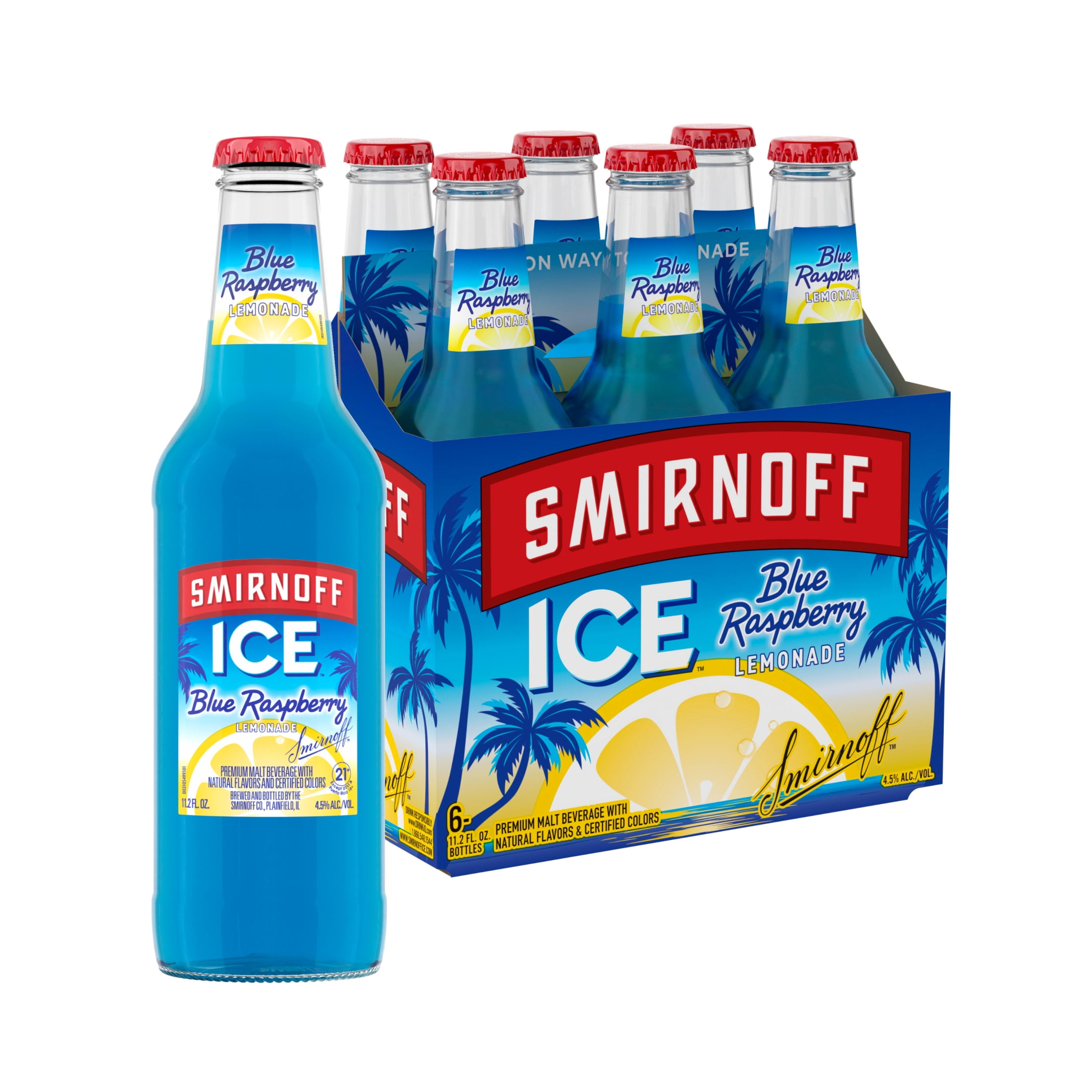 Smirnoff Ice Blue Raspberry Lemonade, 6 Pack Bottles, 11.2 fl oz, 4.5% ...