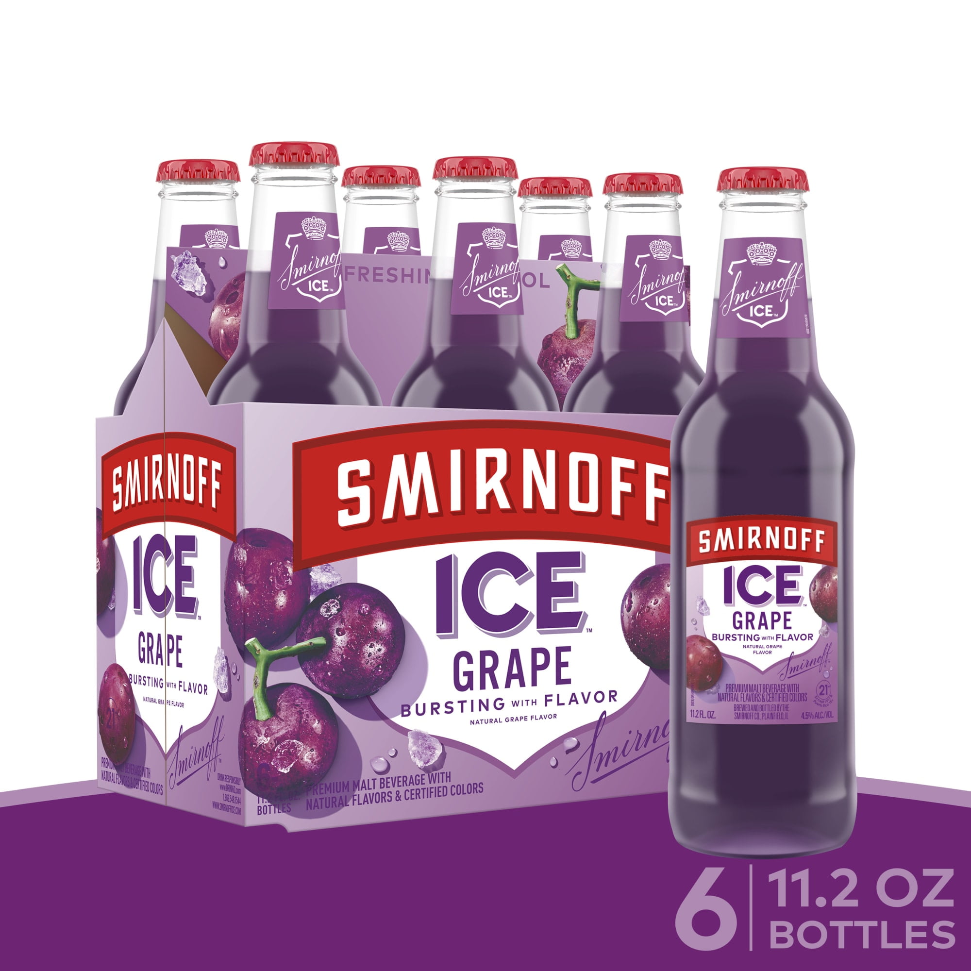 Smirnoff Ice Grape, 11.2 fl oz, 6 Pack Bottles, 4.5% ABV - Walmart.com