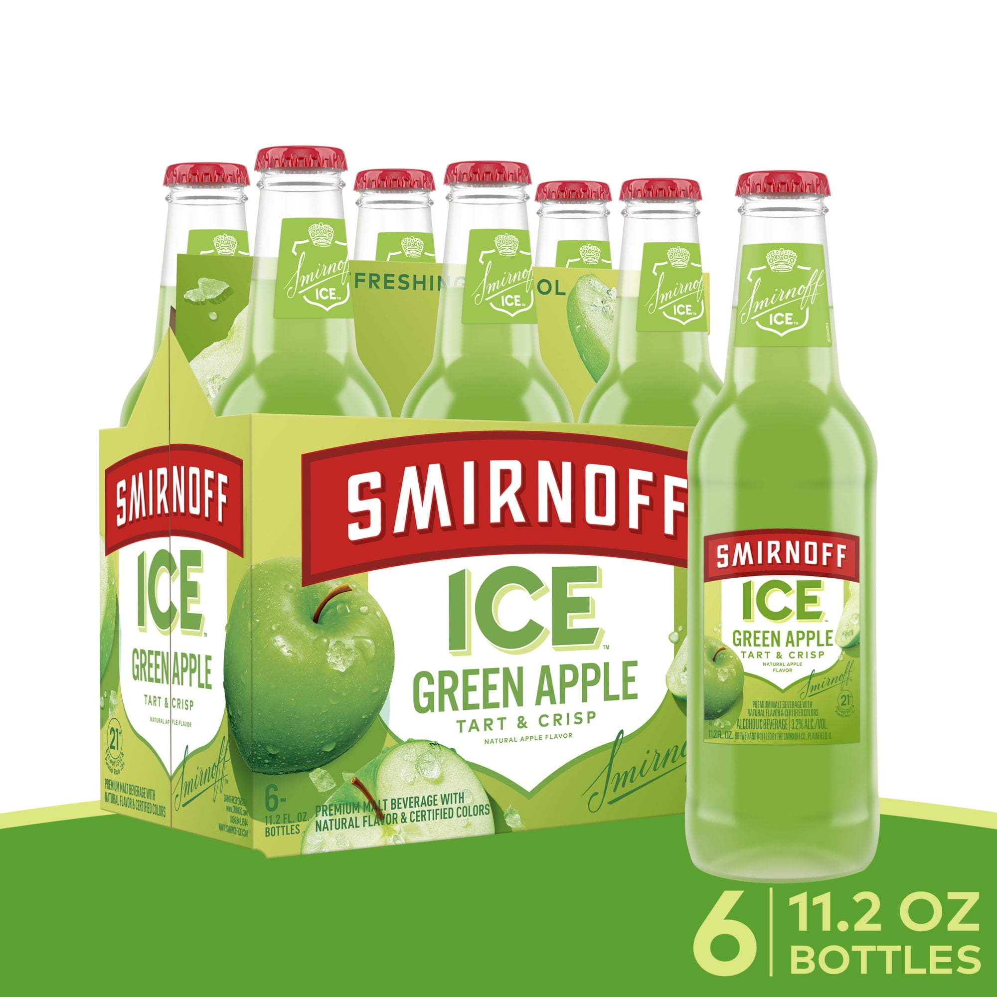Smirnoff Ice Green Apple, 11.2 fl oz, 6 Pack Bottles, 4.5% ABV ...