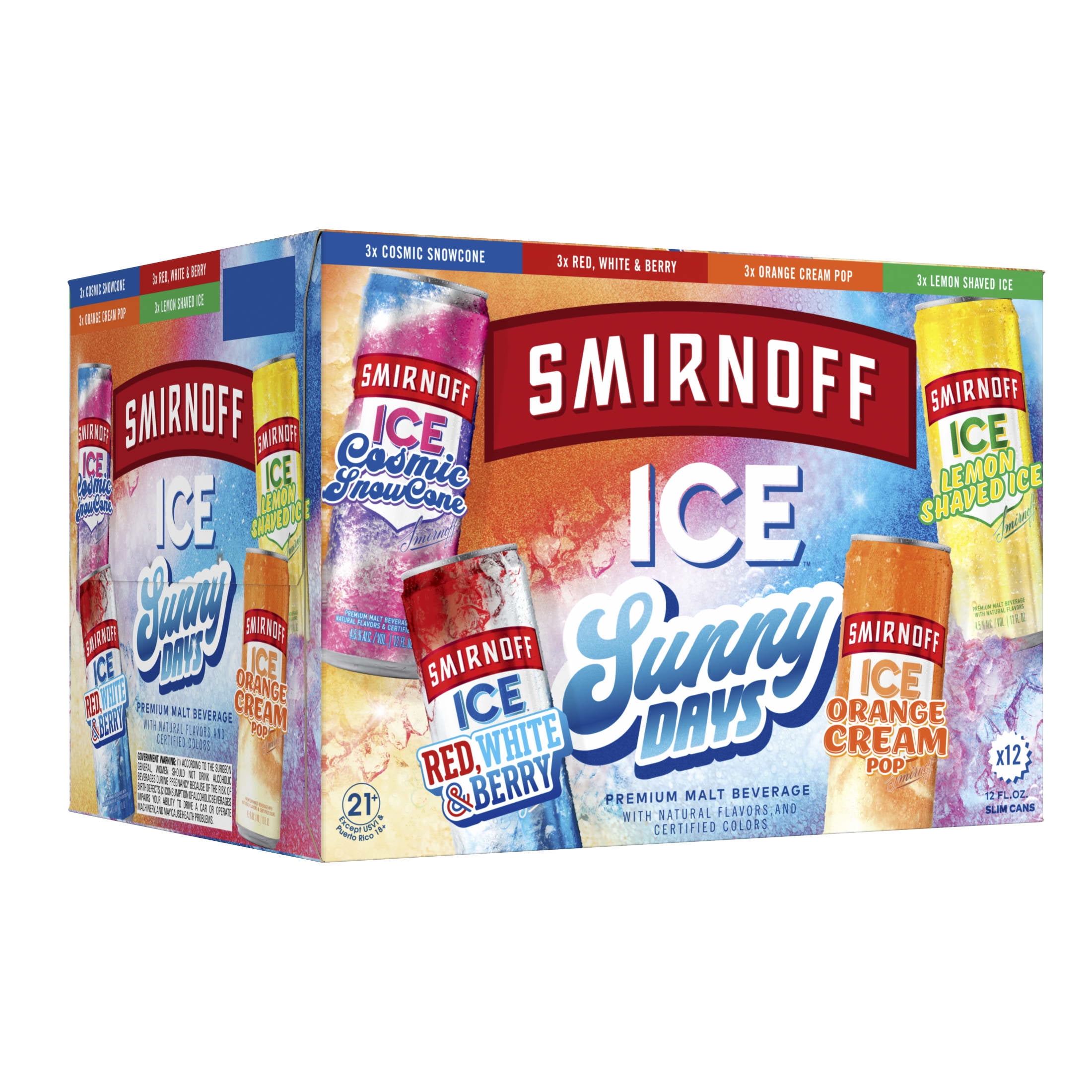 Smirnoff Ice Sunny Days Variety Pack, 12 fl oz, 12 Pack Cans, 4.5% ABV ...