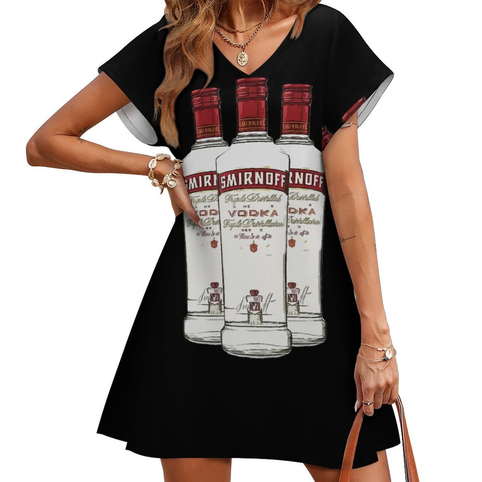 Smirnoff Vodka Alcohol Glass Bottle Ladies Summer Short Sleeve Fashion ...