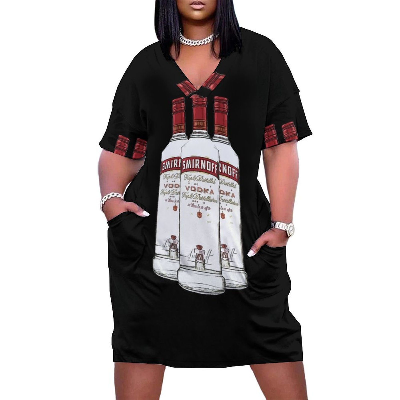 Smirnoff Vodka Alcohol Glass Bottle Loose Pocket Dress Dresses Summer ...