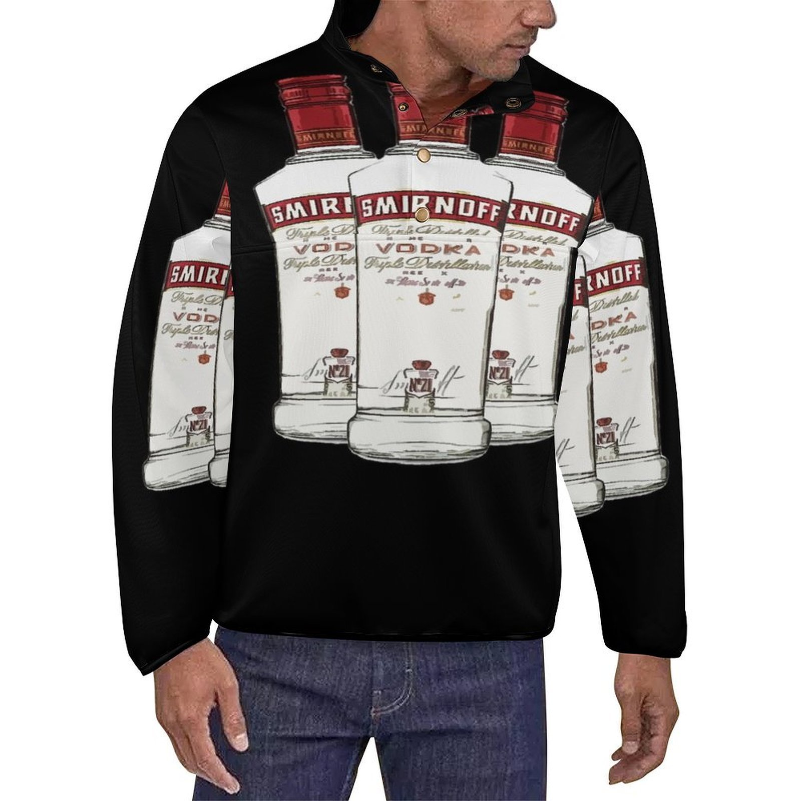 Smirnoff Vodka Alcohol Glass Bottle Men's Stand Collar Sweater Long ...