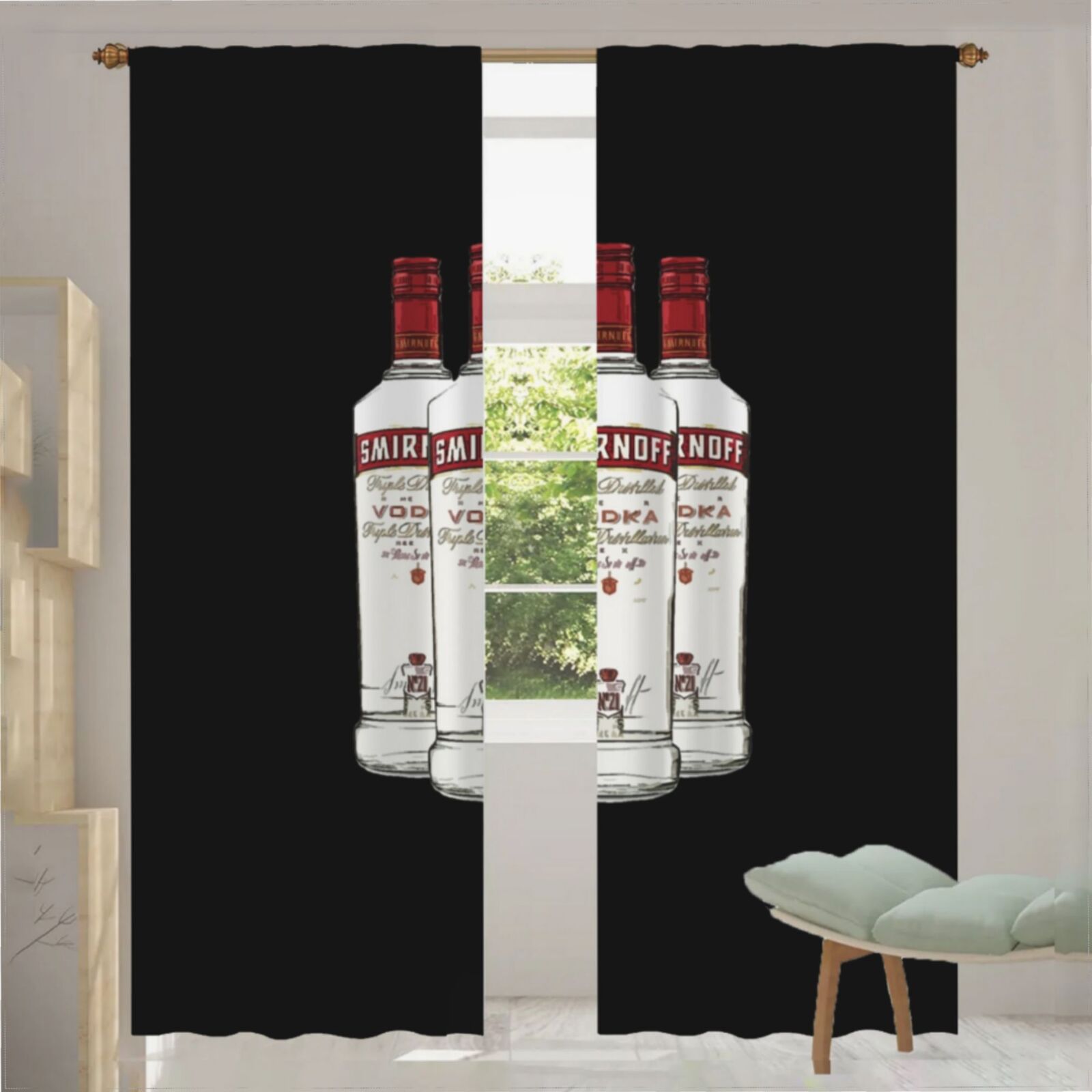 Smirnoff Vodka Alcohol Glass Bottle Sheer Window Curtains for Living ...