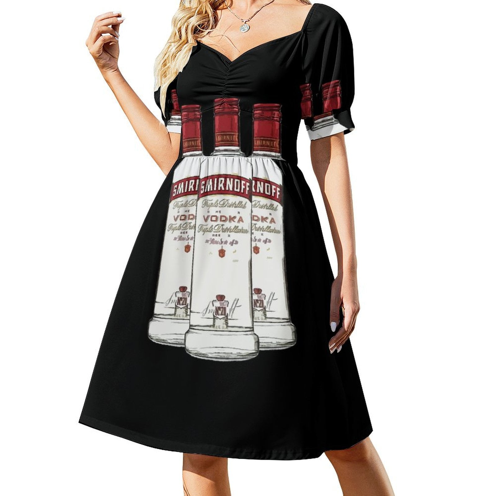 Smirnoff Vodka Alcohol Glass Bottle Short Sleeve Dress Clothes Women's ...