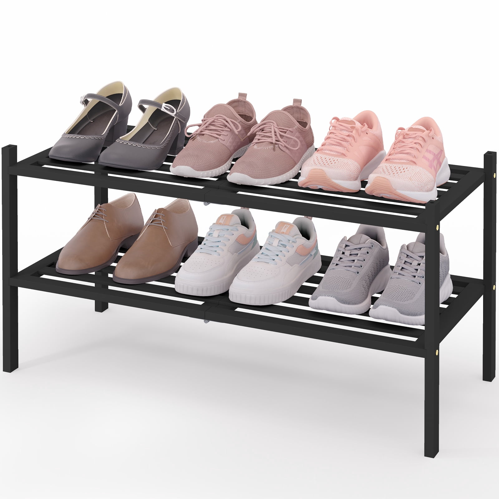 Smiry 2-Tier Shoe Rack , Stackable Bamboo Shoe Rack Organizer, Shoe ...