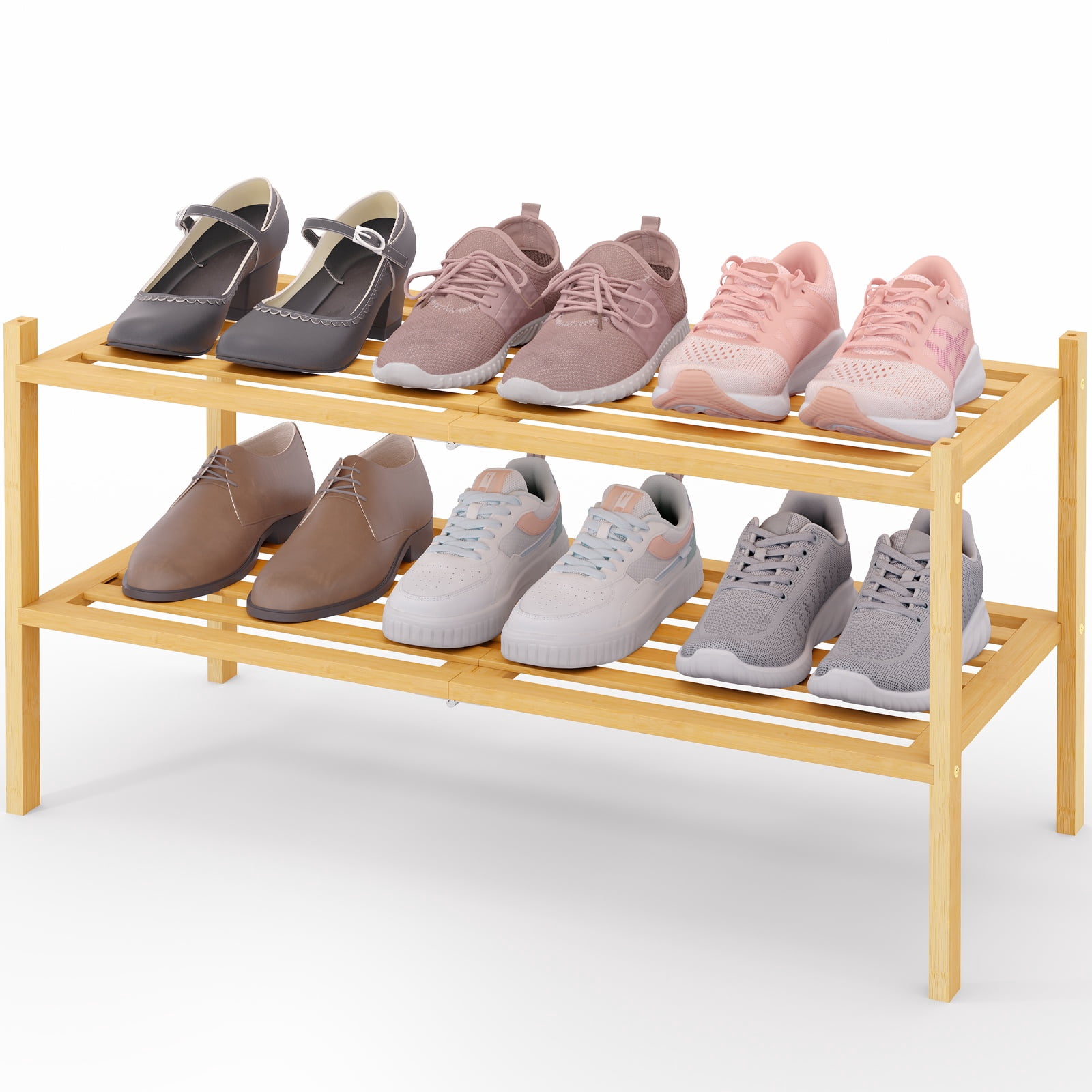 Smiry 2-Tier Shoe Rack , Stackable Bamboo Shoe Rack Organizer, Shoe ...
