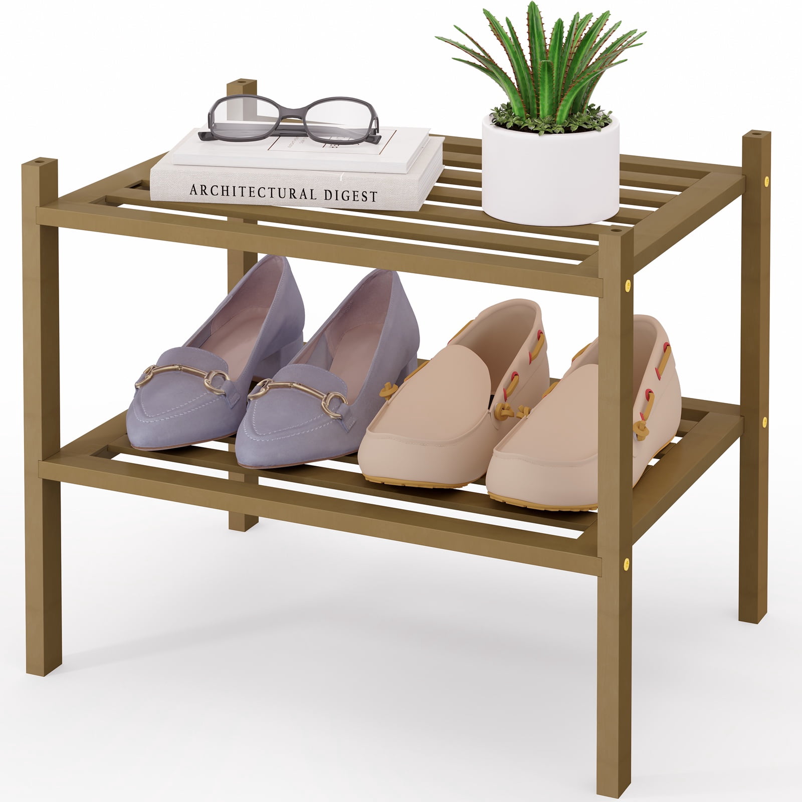 Smiry 2-Tier Shoe Rack , Stackable Bamboo Shoe Rack Organizer, Shoe ...