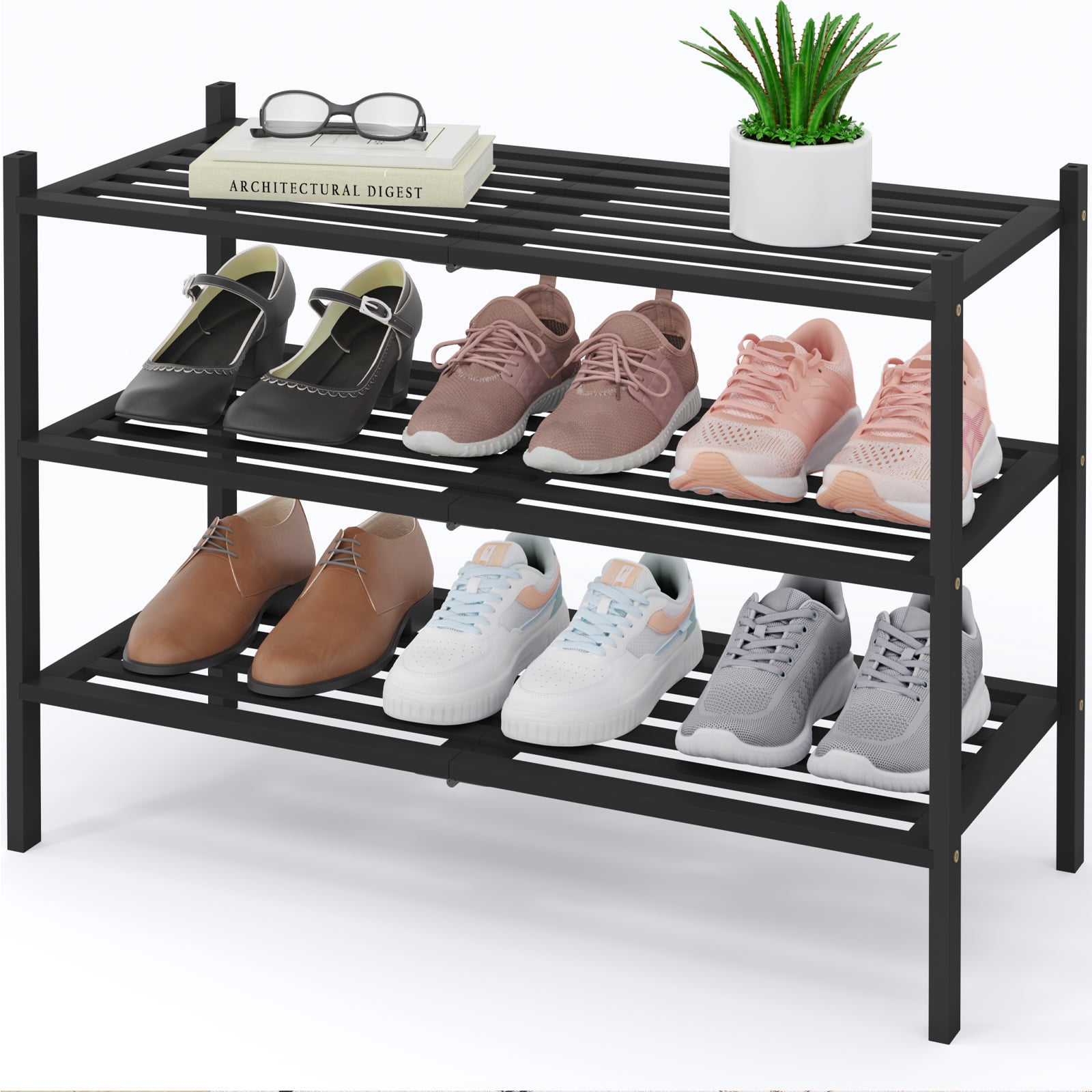 Smiry 3-Tier Shoe Rack , Stackable Bamboo Shoe Rack Organizer, Shoe ...