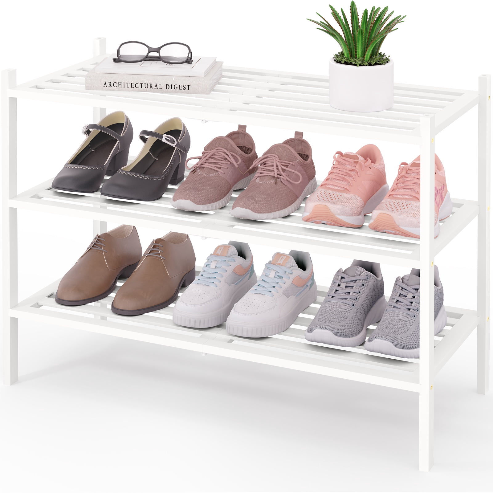 Smiry 3-Tier Shoe Rack , Stackable Bamboo Shoe Rack Organizer, Shoe ...