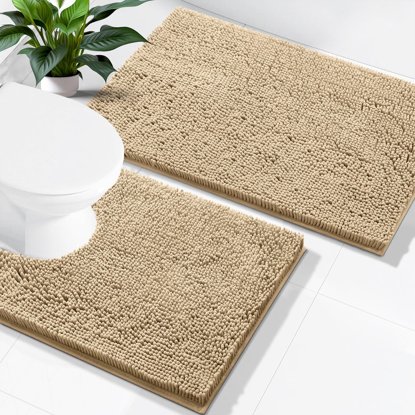 Smiry Bathroom Rugs Set, 2 Piece Chenille Bath Mat and U-Shaped Toilet ...