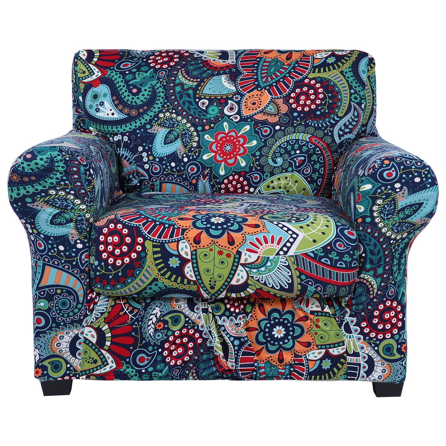 Smiry, Couch Chair Cover, Paisley Floral, 1-Seater Stretch Slipcover ...