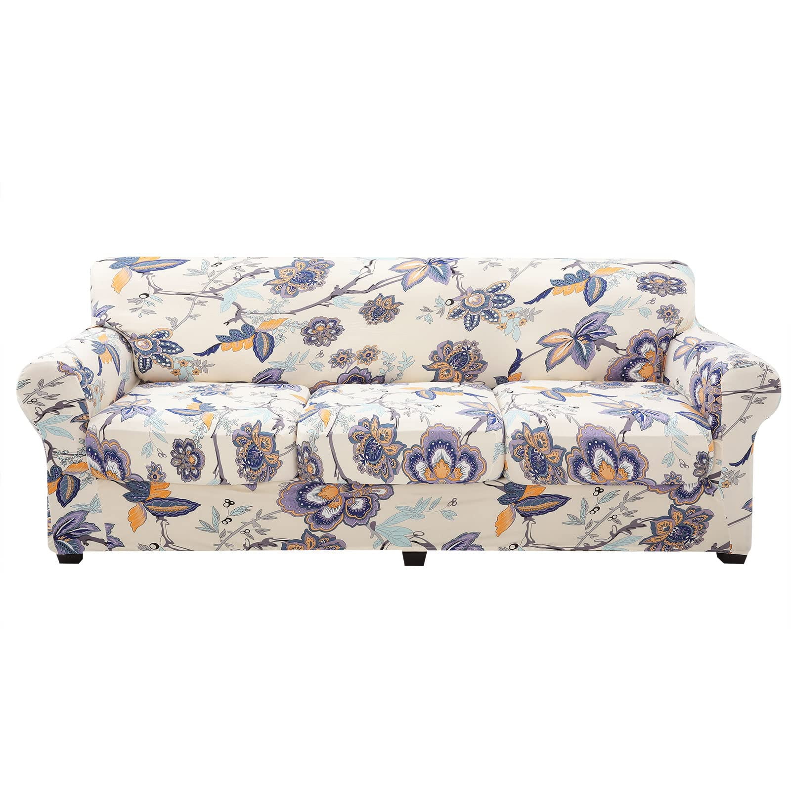 Smiry 3-Seat Floral Pattern Sofa Slipcover Set with Separate Cushion ...