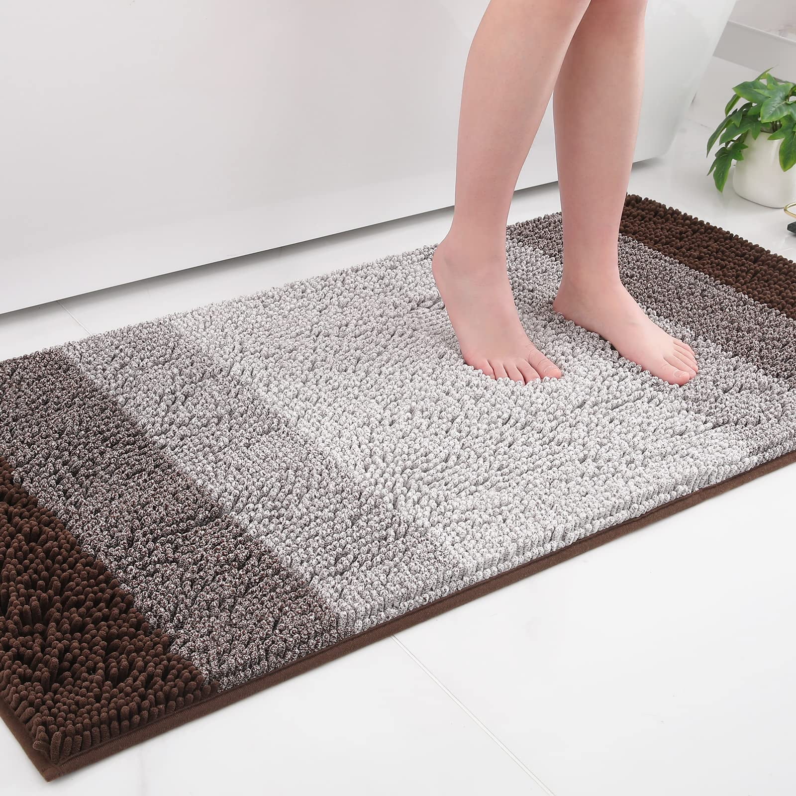 Smiry Large Soft Thick Plush Chenille Bathroom Rugs, Absorbent Non-Slip ...