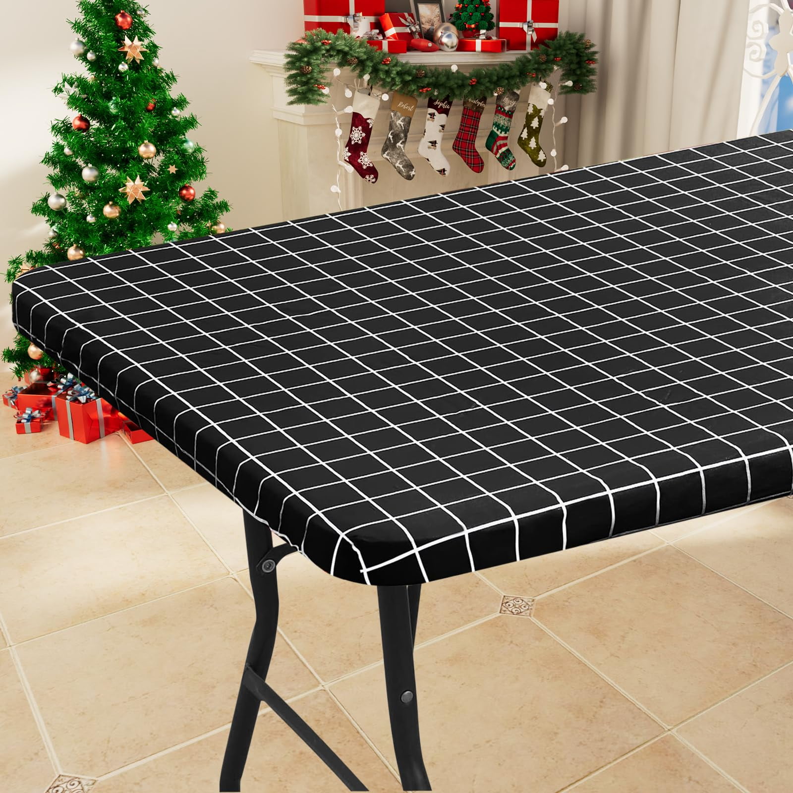 Smiry Rectangle Vinyl Tablecloth,Waterproof Fitted Flannel Backed Table ...