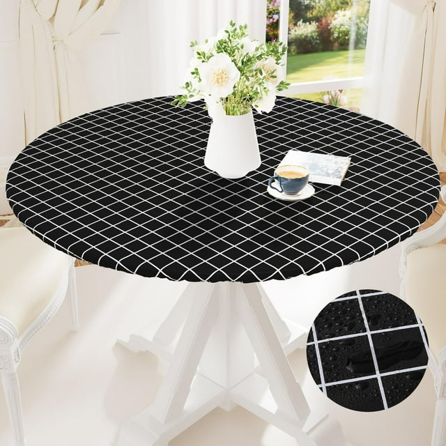 Smiry Round Vinyl Tablecloth,Waterproof Fitted Flannel Backed Table ...